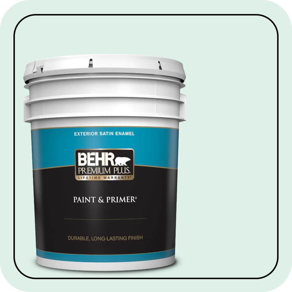 BEHR PREMIUM PLUS 5 gal. #490C-1 Ice Cube Satin Enamel Exterior Paint ...
