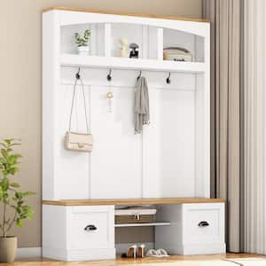 27.5 in. W Narrow Hall Tree with Flip Drawer with 4 Hanging Hooks and ...