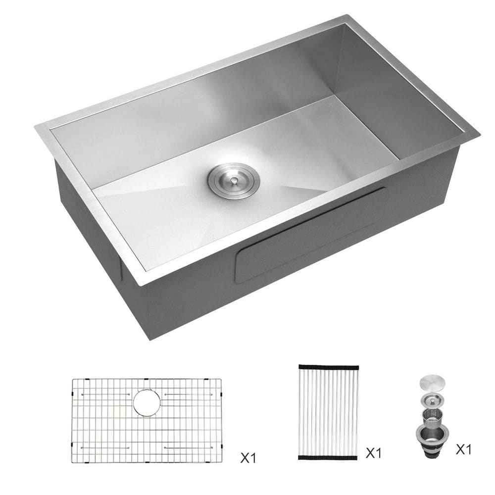 32 in. Undermount Deep Single Bowl 16 Gauge Stainless Steel Kitchen ...