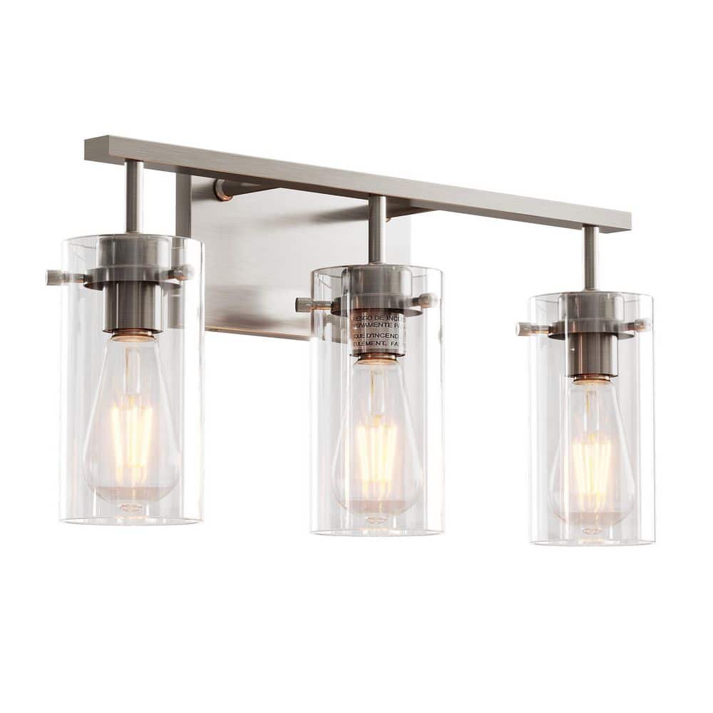 BYBLIGHT 20 in. 3-Light Brushed Nickel Bathroom Vanity Light with Clear ...