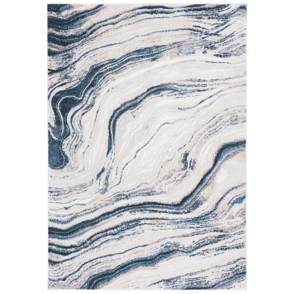 SAFAVIEH Parker 8 ft. x 10 ft. Ivory/Navy Abstract Waves Area Rug ...