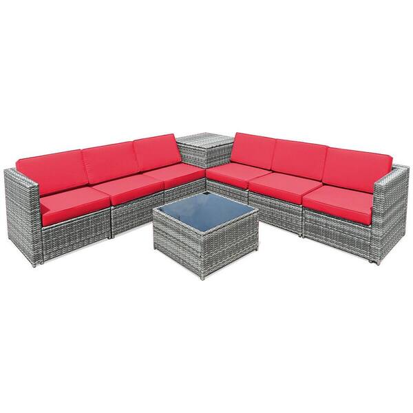 ANGELES HOME 8-Piece PE Wicker Outdoor Patio Conversation Sofa Set with ...