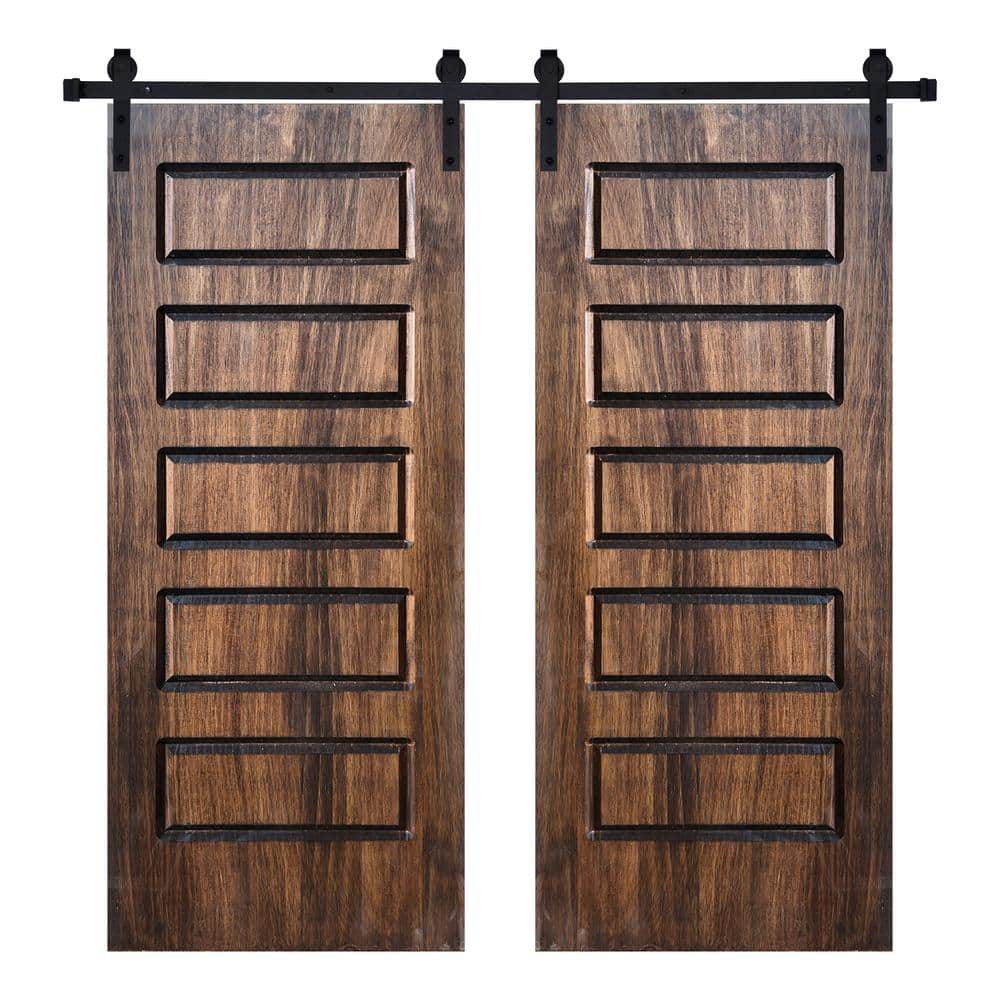 AIOPOP HOME Modern 5-Panel Designed 64 in. x 80 in. Panel Dark Walnut ...