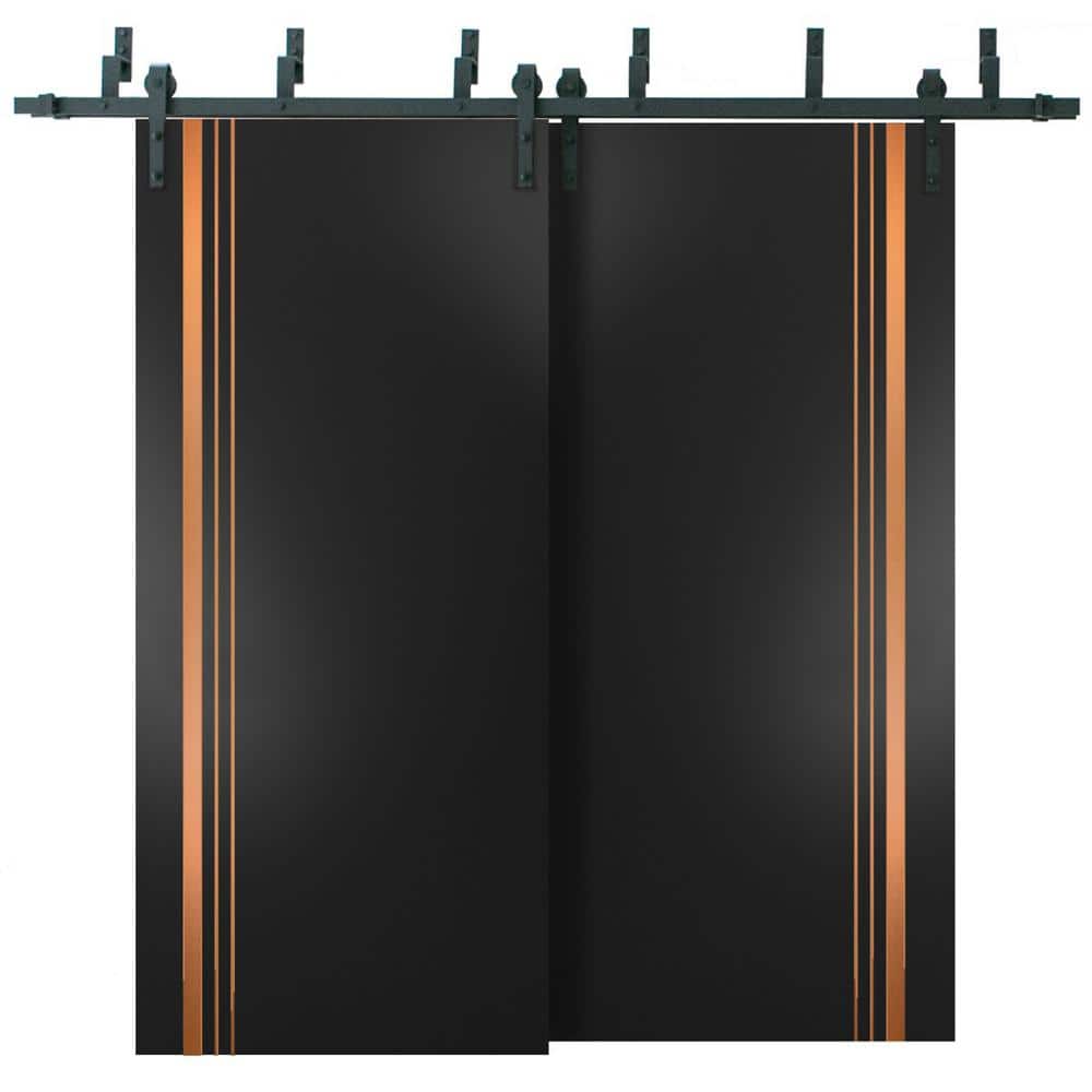 Sartodoors 72 in. x 96 in. 2 Panel Black Matte Solid Wood with ...