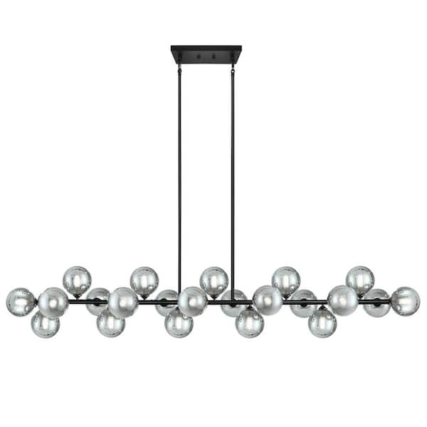 22 Lights Black Linear with Smoke Gray Bubble Chandelier for Dining ...