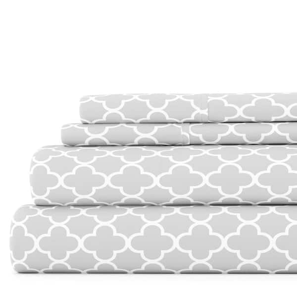 Becky Cameron 4-Piece Gray Geometric Microfiber California King Sheet ...