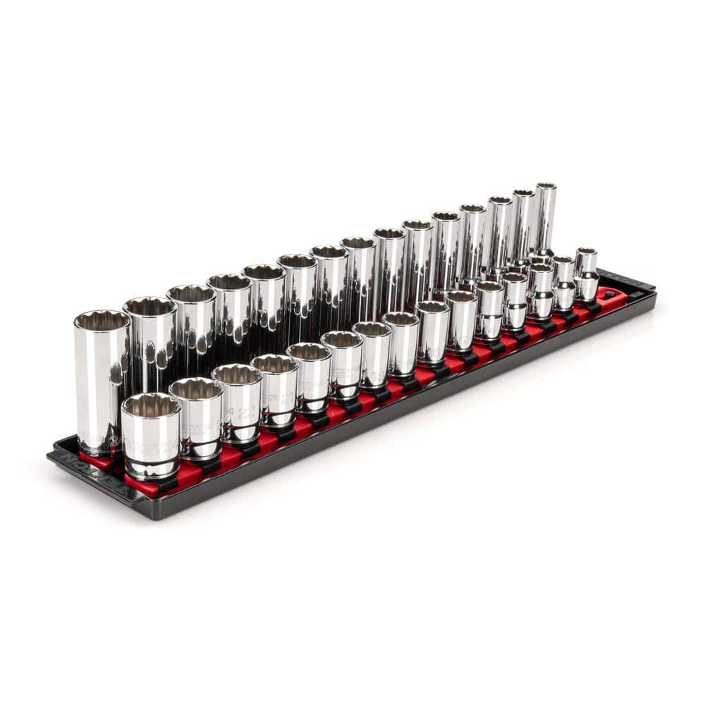TEKTON 1/2 in. Drive 12-Point Socket Set with Rails (10 mm-24 mm) (30 ...