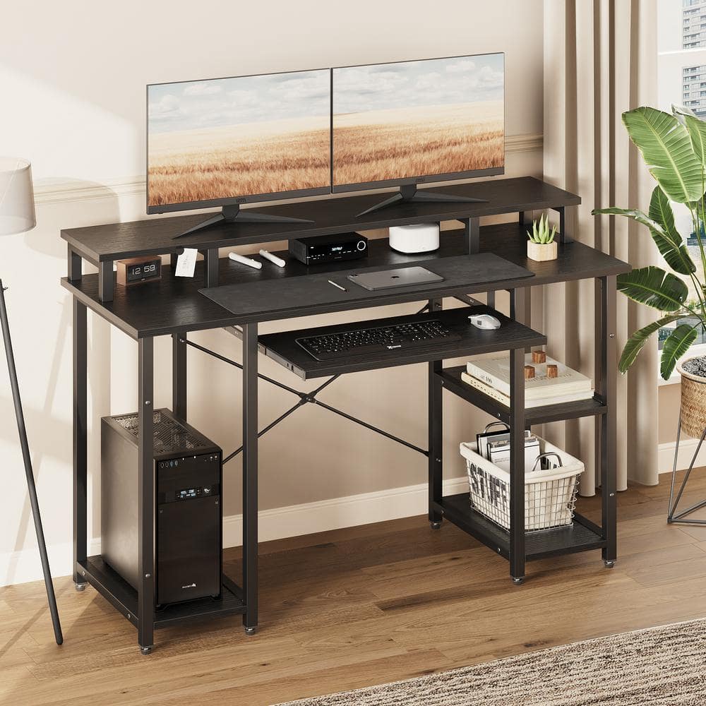 Bestier 46.5 in. Black Computer Desk with Monitor Stand and Keyboard Tray H1004118-BLKG - The ...