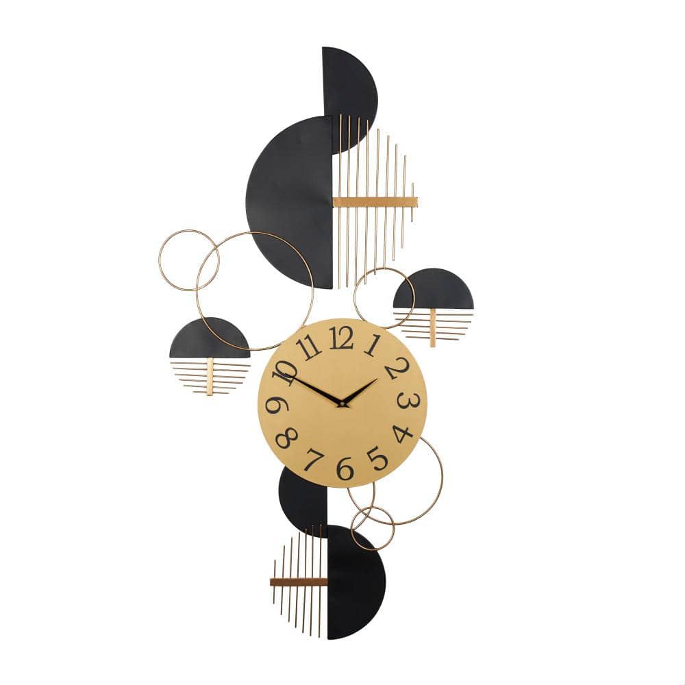 Litton Lane 44 in. x 23 in. Black Metal Half Moon Geometric Wall Clock ...