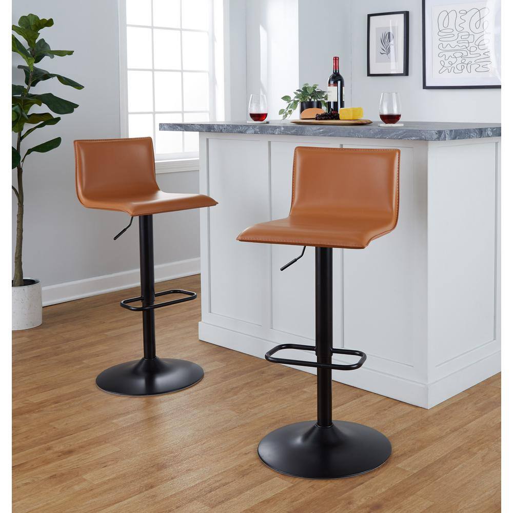 LumiSource Mara 32.75 in. Camel Faux Leather and Black Metal Adjustable ...