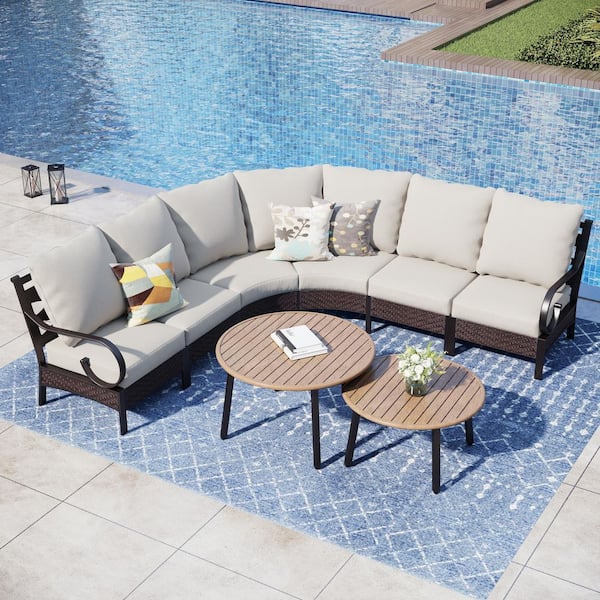 PHI VILLA Black 8-Piece Metal Outdoor Sectional Set with Beige Cushions ...