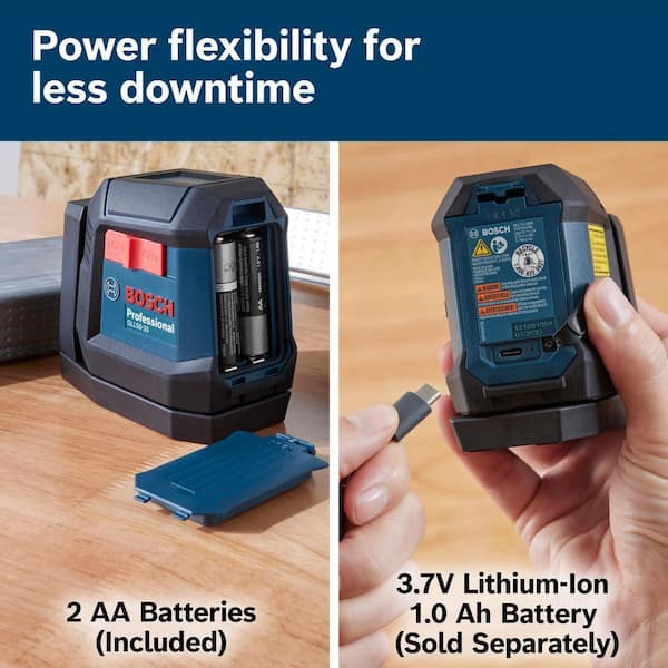 Bosch 50 ft. Dual Power Battery Red Beam Self-Leveling Cross-Line Laser ...