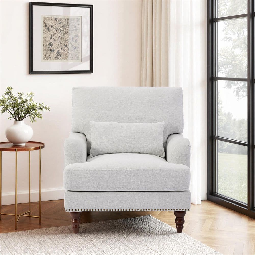 Uixe Beige Flared Arm Chenille Arm Chair with wood Legs (Set of 1) FOP ...