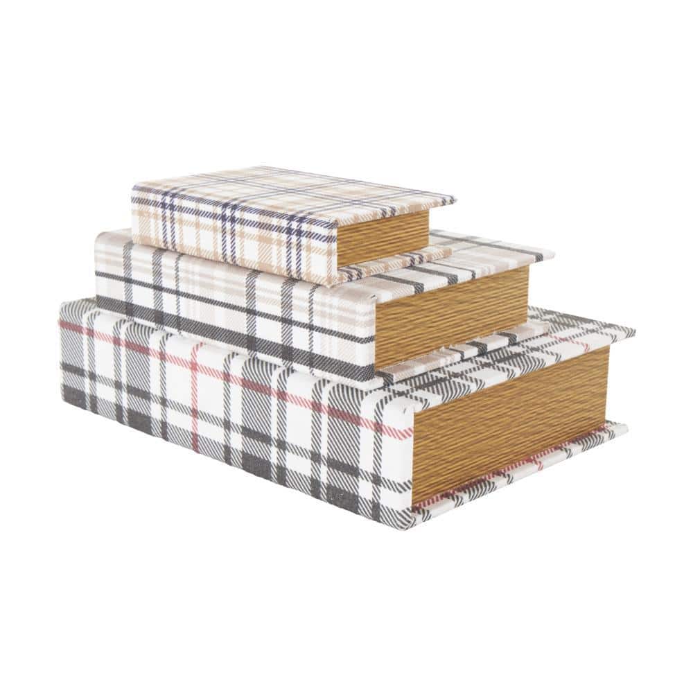 Litton Lane 9 in. Wooden Multicolored Plaid Rectangle Faux Book Storage ...