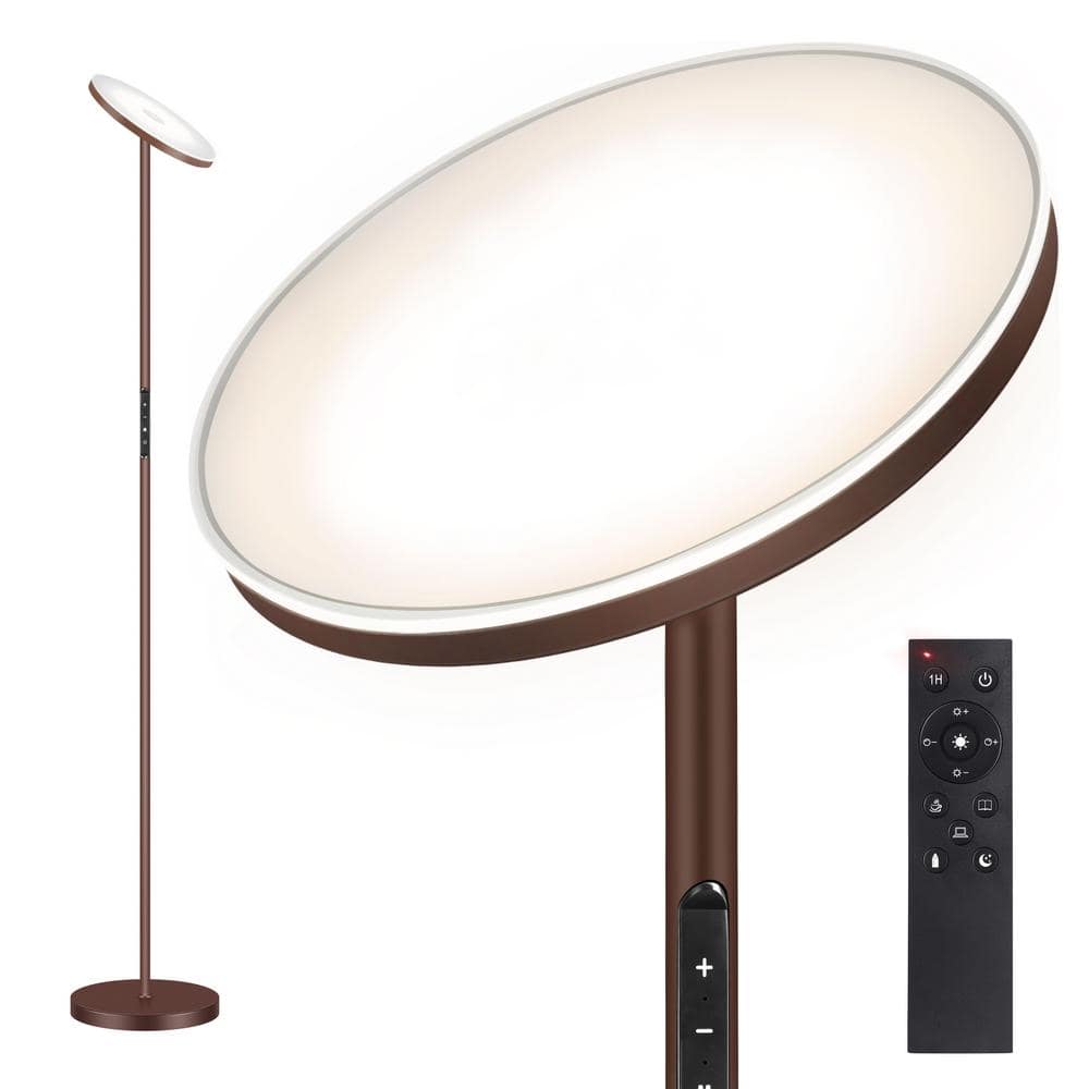 BICIK 71 in. Bronze Industrial Dimmable LED Torchiere Floor Lamp with ...