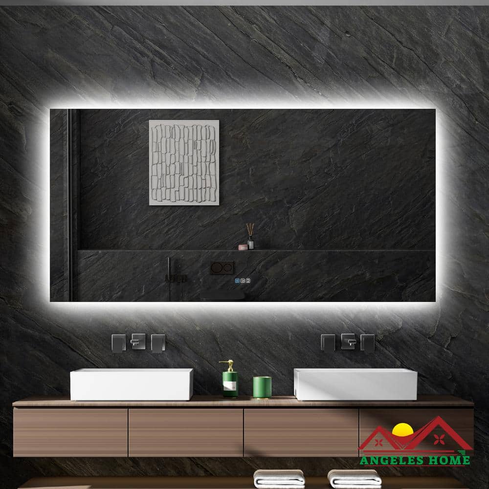 ANGELES HOME 72 in. W x 36 in. H Large ETL Rectangular Frameless Wall ...