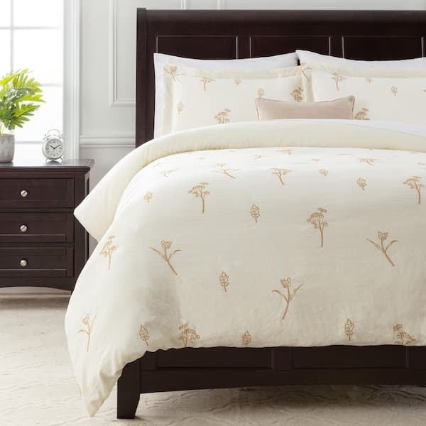 CHANASYA Chanasya Cream Floral Leaf Embroidered Reversible Microfiber ...