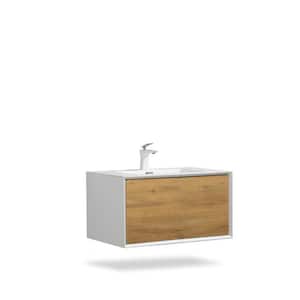 Afhocomp 63 in. Double Sink Floating F. OAK Bath Vanity with White ...