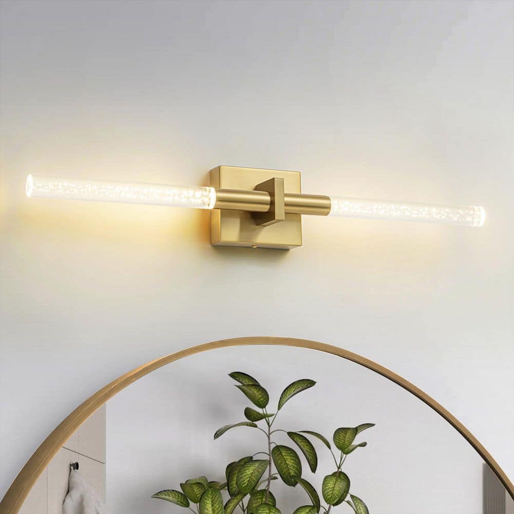 Rennnsan Naomi 27.5 in. W 1-Light Modern Linear Gold Integrated LED ...