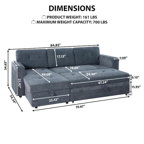 HOMESTOCK 84.85 in. Reversible Microfiber Sleeper Sectional HOMESTOCK 84.85 in. Reversible Microfiber Sleeper Sectional
