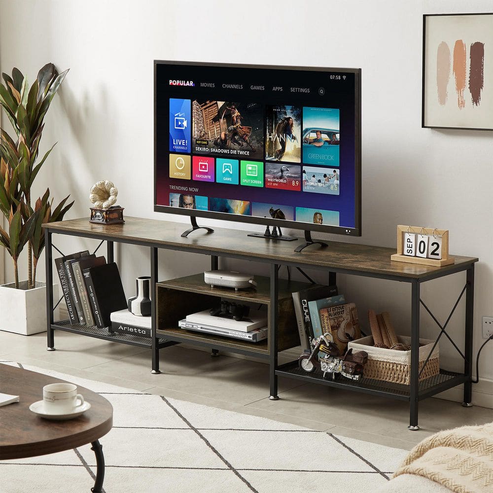 VECELO TV Stand with Power Outlets, Brown TV Console for 75 in ...