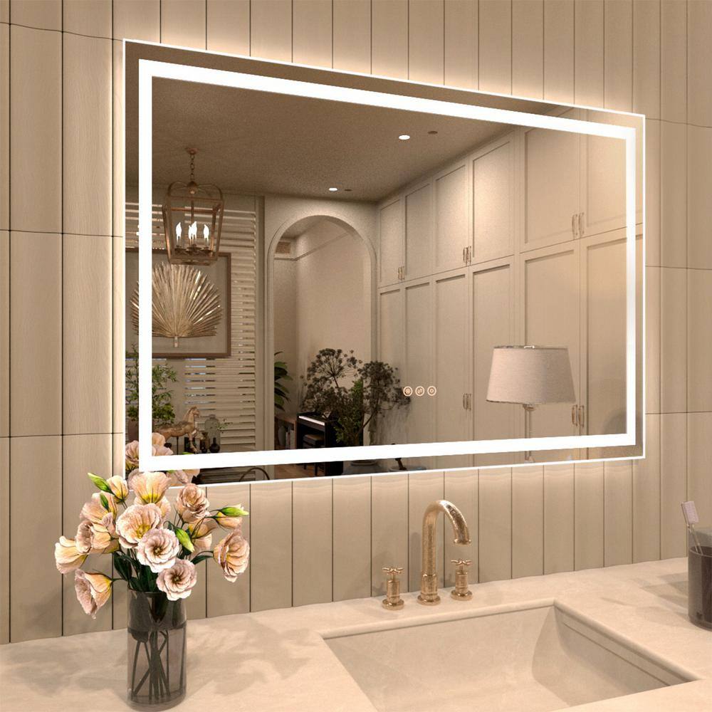 TaiMei 42 in. W x 36 in. H Small Rectangular Frameless LED Bathroom ...