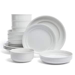 Tabletops Gallery 16-Piece Casual White with Pattern Ceramic Dinnerware ...