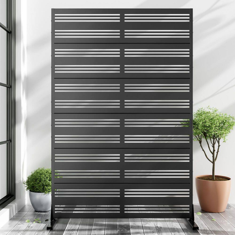 Lirago 72 in. x 47 in. Black Privacy Screen Galvanized Freestanding ...