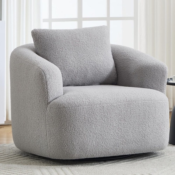 Noble House Clinton Modern Light Gray Upholstered Teddy Fleece Swivel ...