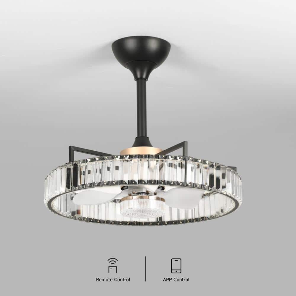 TOZING 21 in. Smart LED Indoor Modern Dimmable Black Low Profile Crystal Semi Flush Mount ...