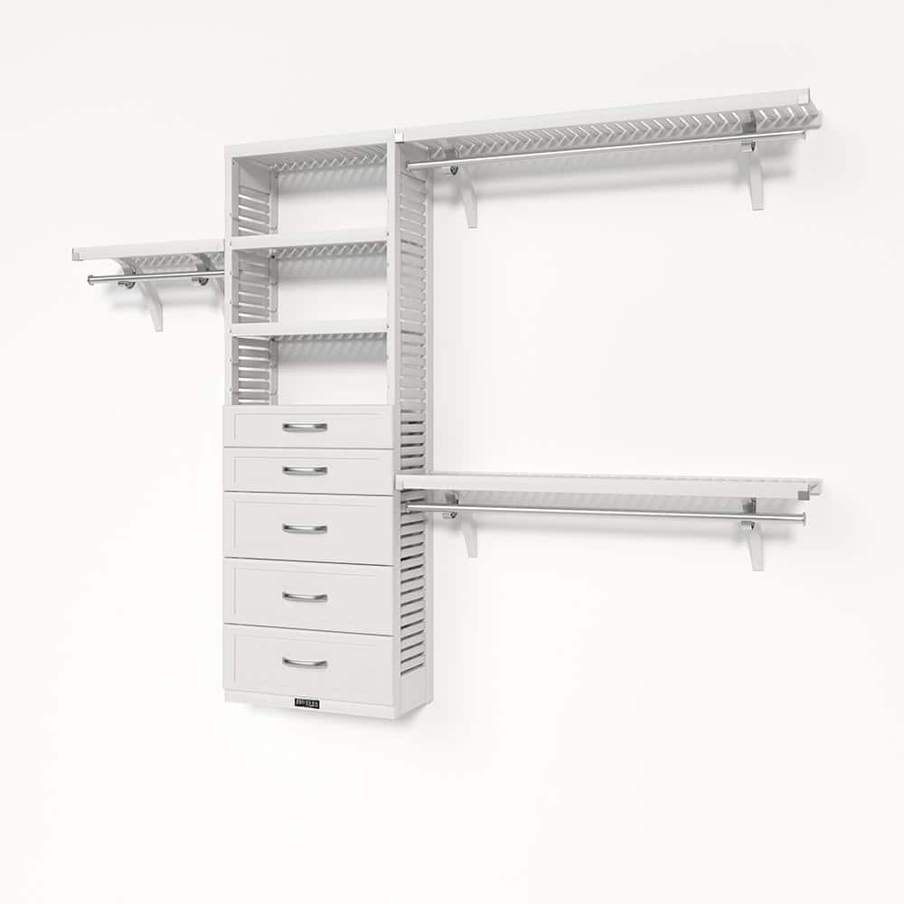 John Louis Home 72 in. W - 120 in. W White Reach in with 5 Shaker Style ...