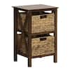 Costway Walnut and Natural 22.5 in. H Storage Cabinet with 2 Seagrass ...