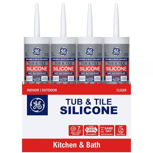 GE 10.1 oz. Tub and Tile Silicone 1-Caulk Kitchen and Bath Sealant ...