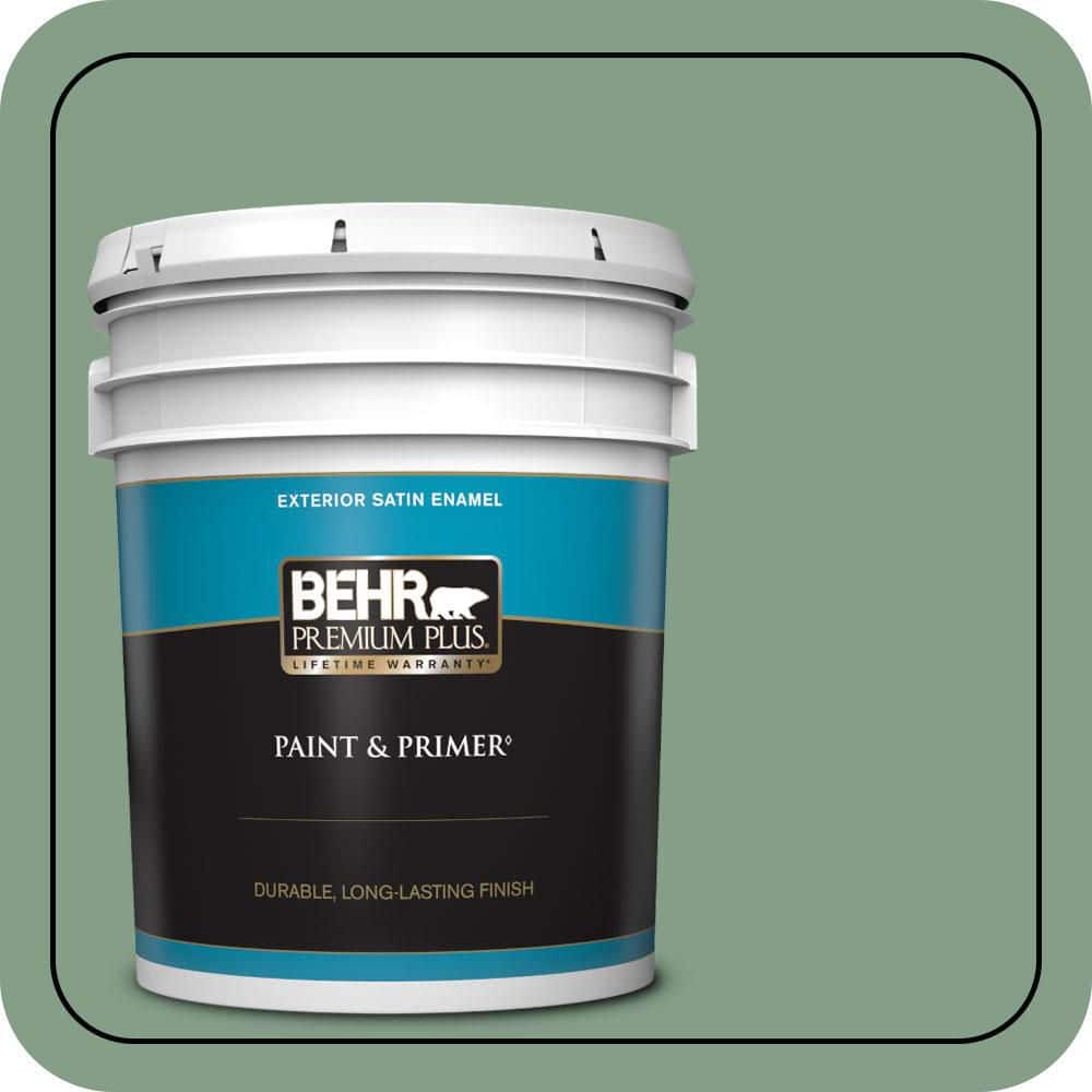 BEHR PREMIUM PLUS 5 gal. #S410-5 Track Green Satin Enamel Exterior ...