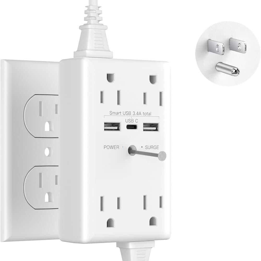 Yichuhaoxi 8-Outlet Wall Extender with 3 USB Ports Surge Protector ...