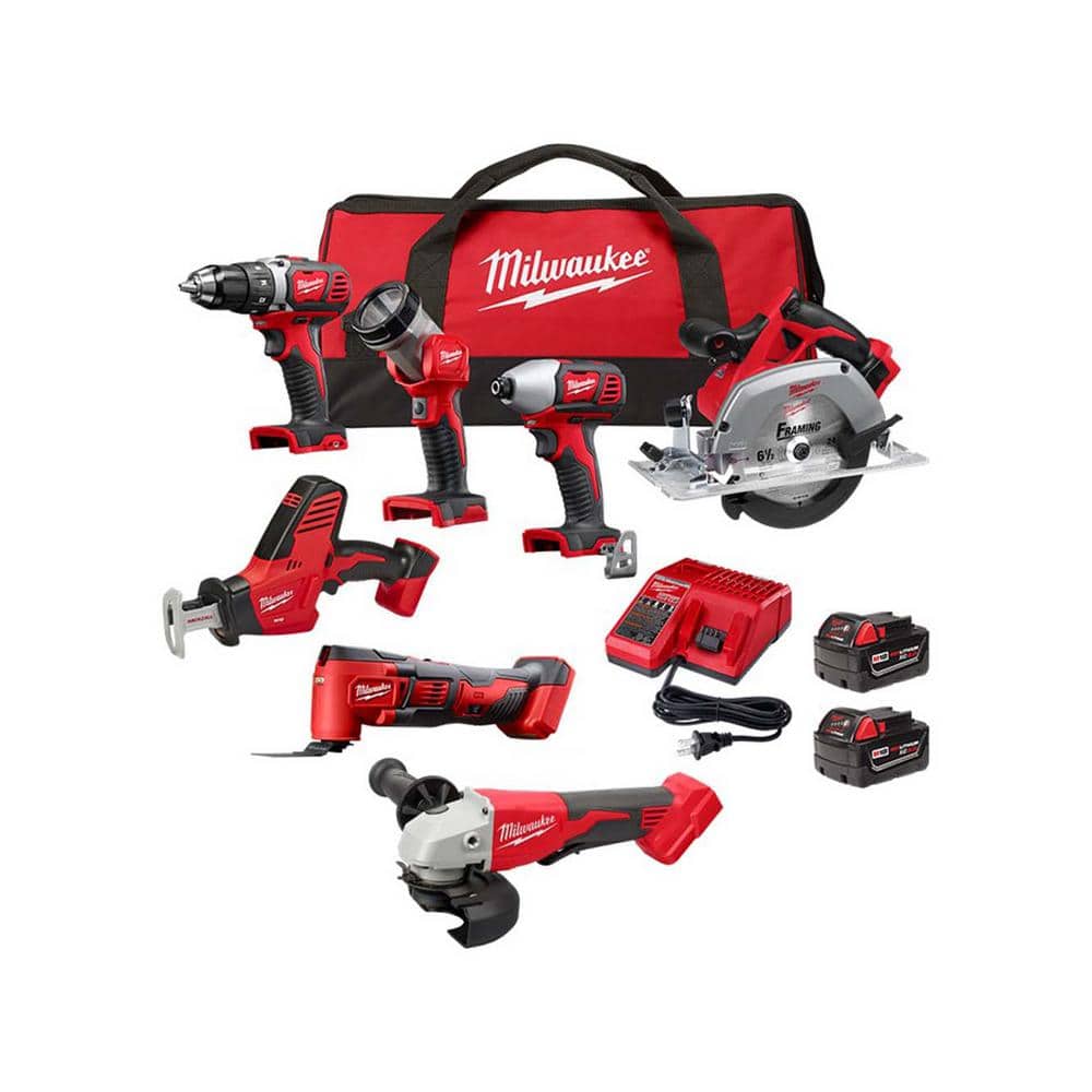 Milwaukee M18 18V Lithium-Ion Cordless Combo Kit (6-Tool) with (2) 3 ...