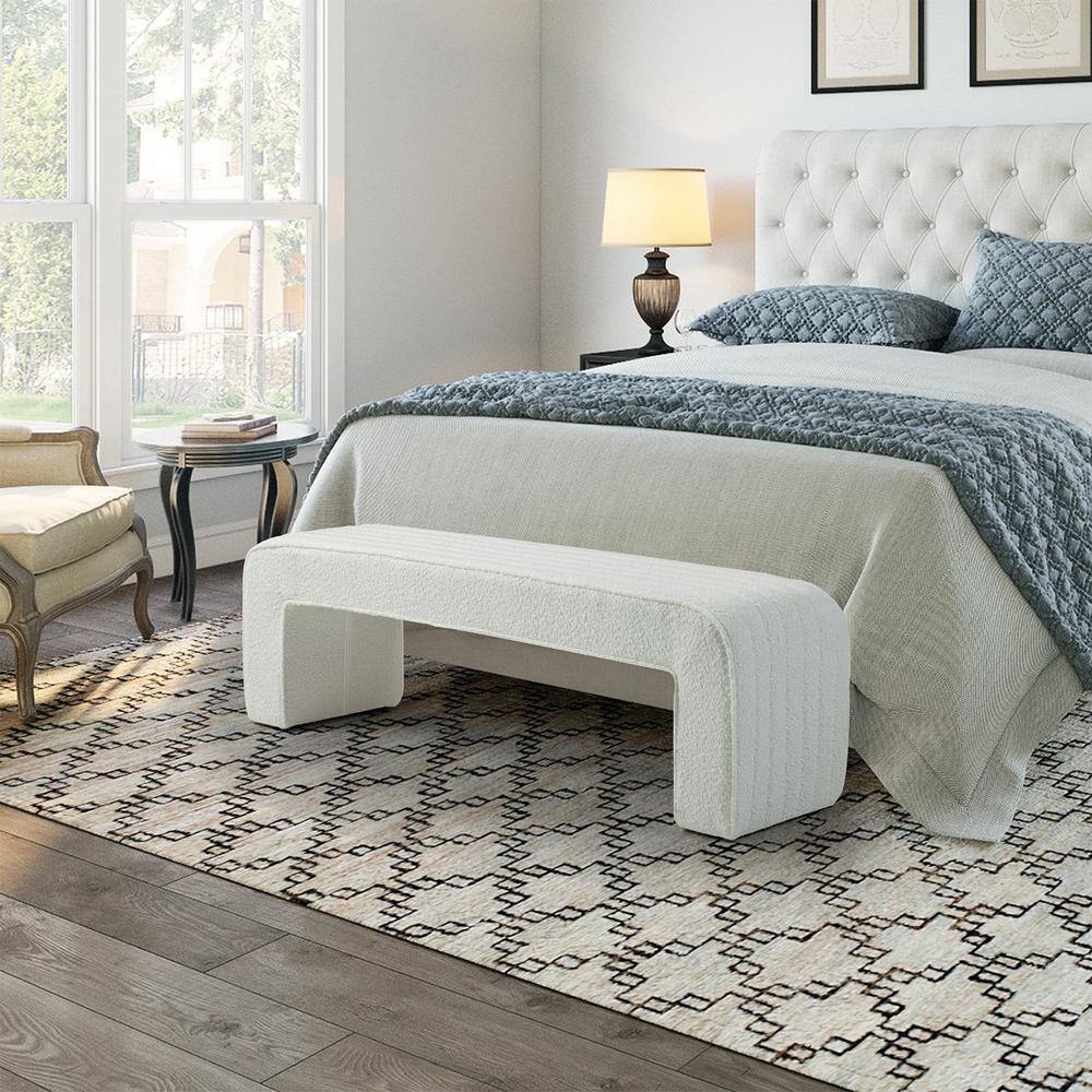 Glamour Home Benicia White 61. 22 in. Bedroom Bench with Boucle ...