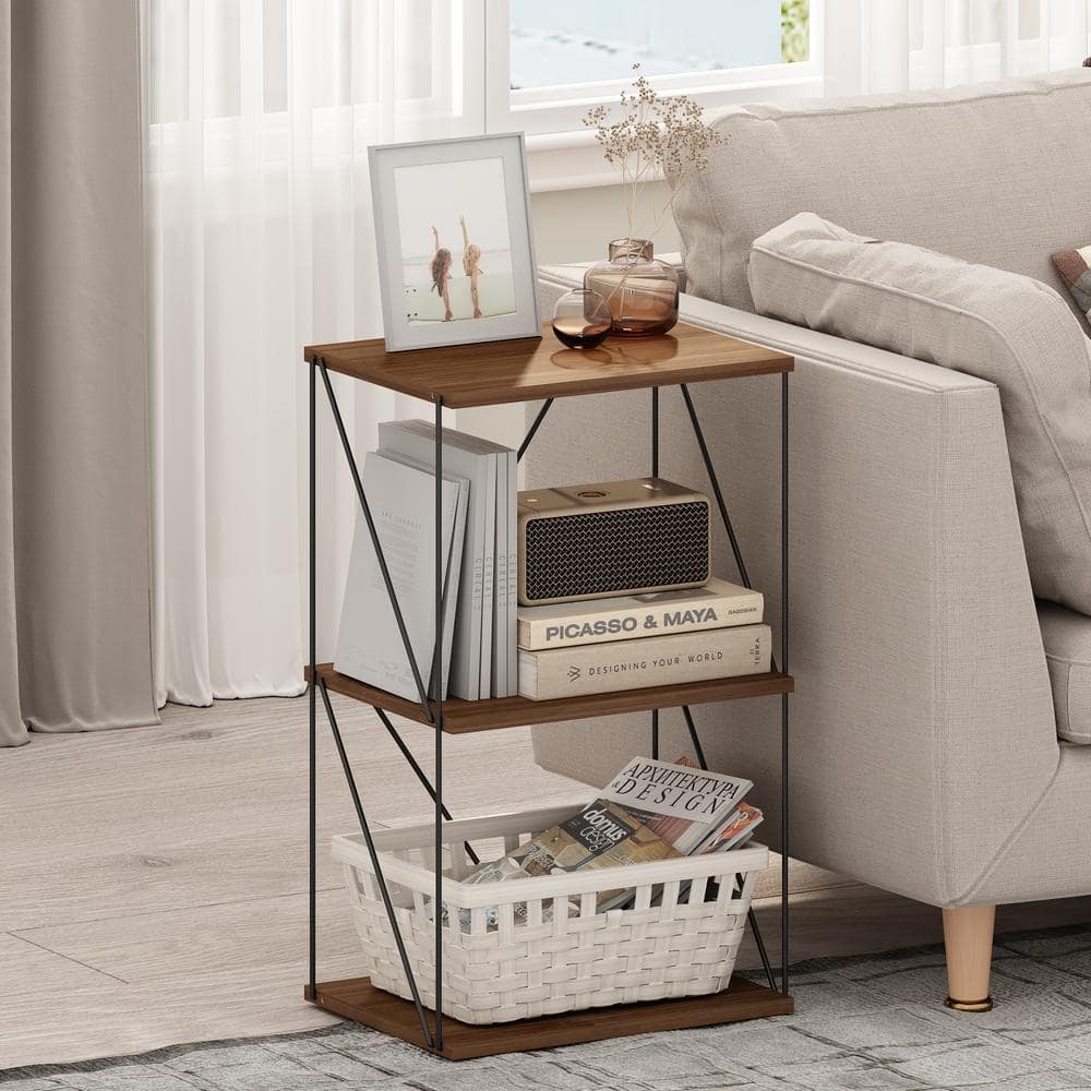 Furinno Rata 15.75 in. Columbia Walnut Rectangle Wood End Table with ...