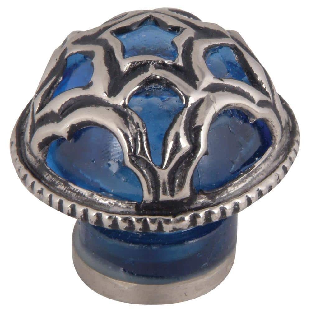 Atlas Homewares Tangeres Collection 2 in. Brushed Nickel/Blue Cabinet ...