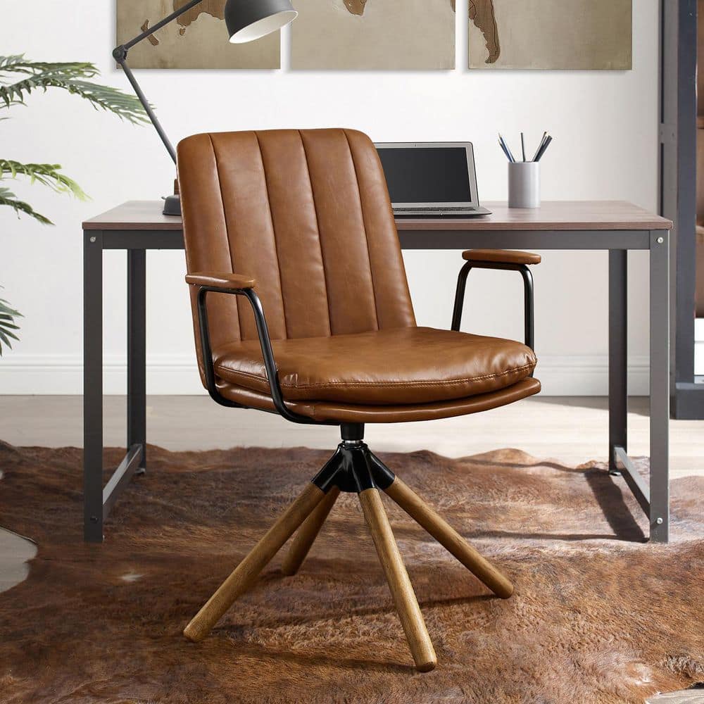 Art Leon Elly Brown Faux Leather Swivel Task Chair with Armrest DC020 ...