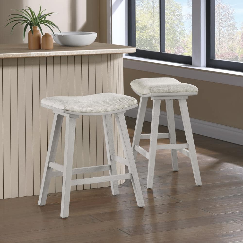 OSP Home Furnishings Coley 25 in. White Wash Backless Wood Frame Saddle ...