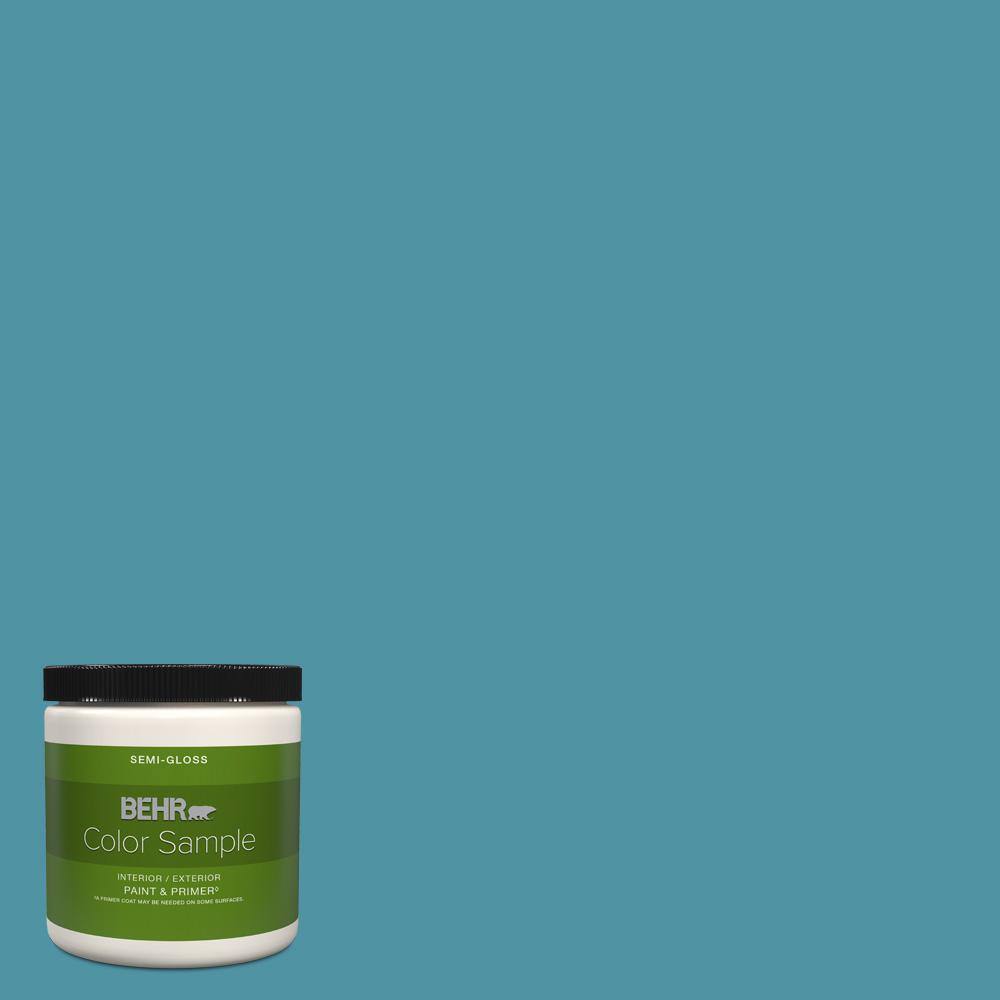 BEHR PREMIUM PLUS 8 oz. #530D-6 Teal Bayou Semi-Gloss Interior/Exterior ...