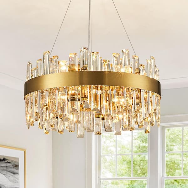 Pacific Core Modern 12 Lights Brass Gold Crystal Round Raindrop Linear ...