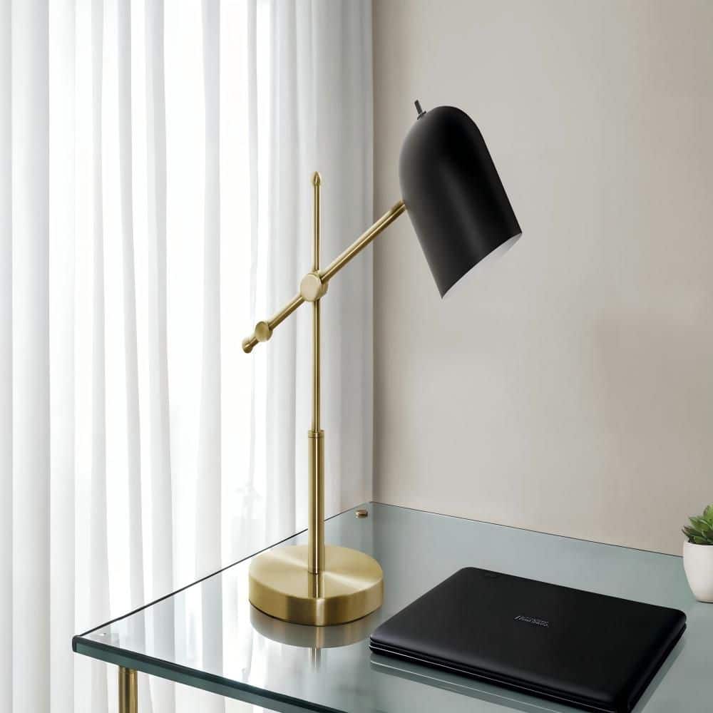 Basdien 18 in. Gold Brass Metal Contemporary Table Lamp with Fixed Arm ...