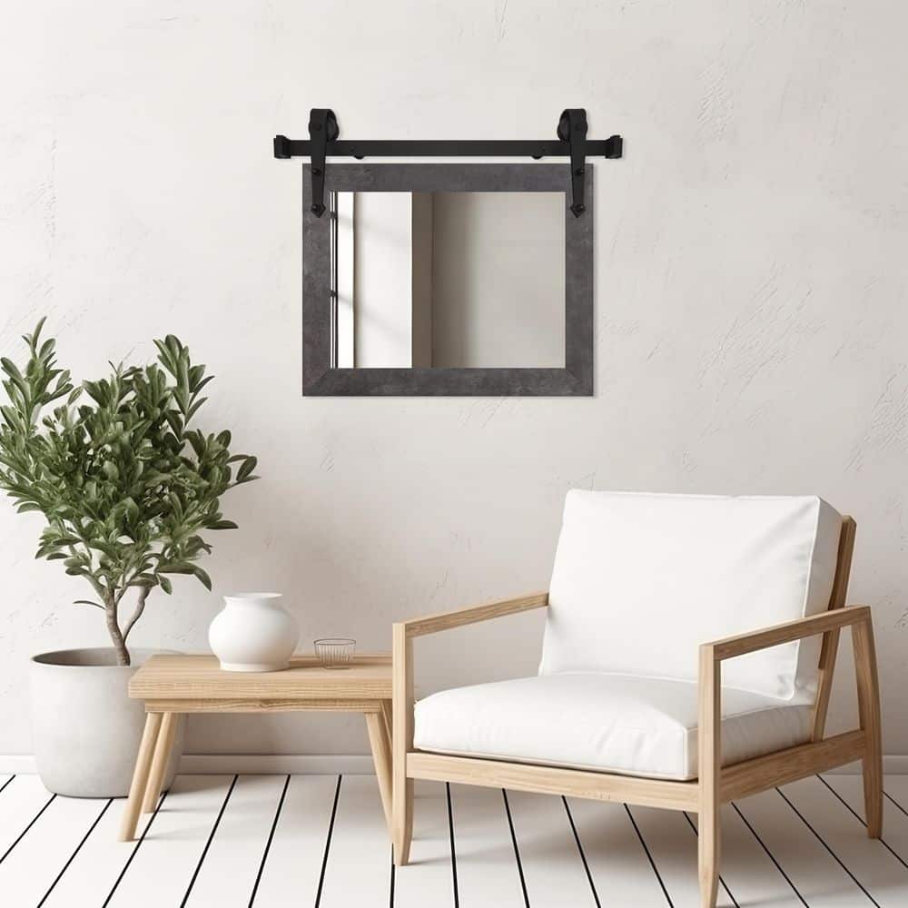 Rayne Mirrors (44 in. W x 33 in. H) Concrete Modern Rustic Mirror with ...