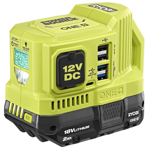 RYOBI 18V ONE+ 120-Watt Portable Battery Inverter Power Source with 12 ...