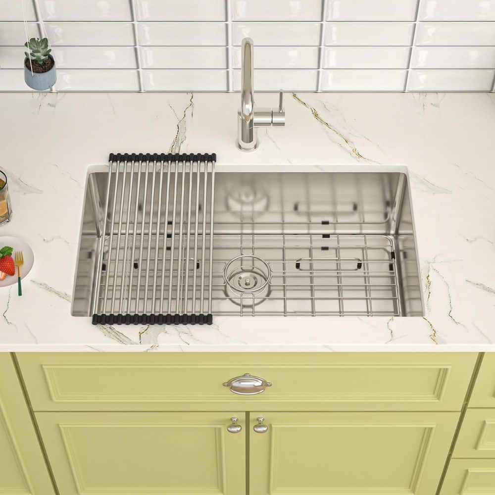 Qidian 30 in. Undermount Single Bowl 16-Gauge Brushed Nickel Stainless ...