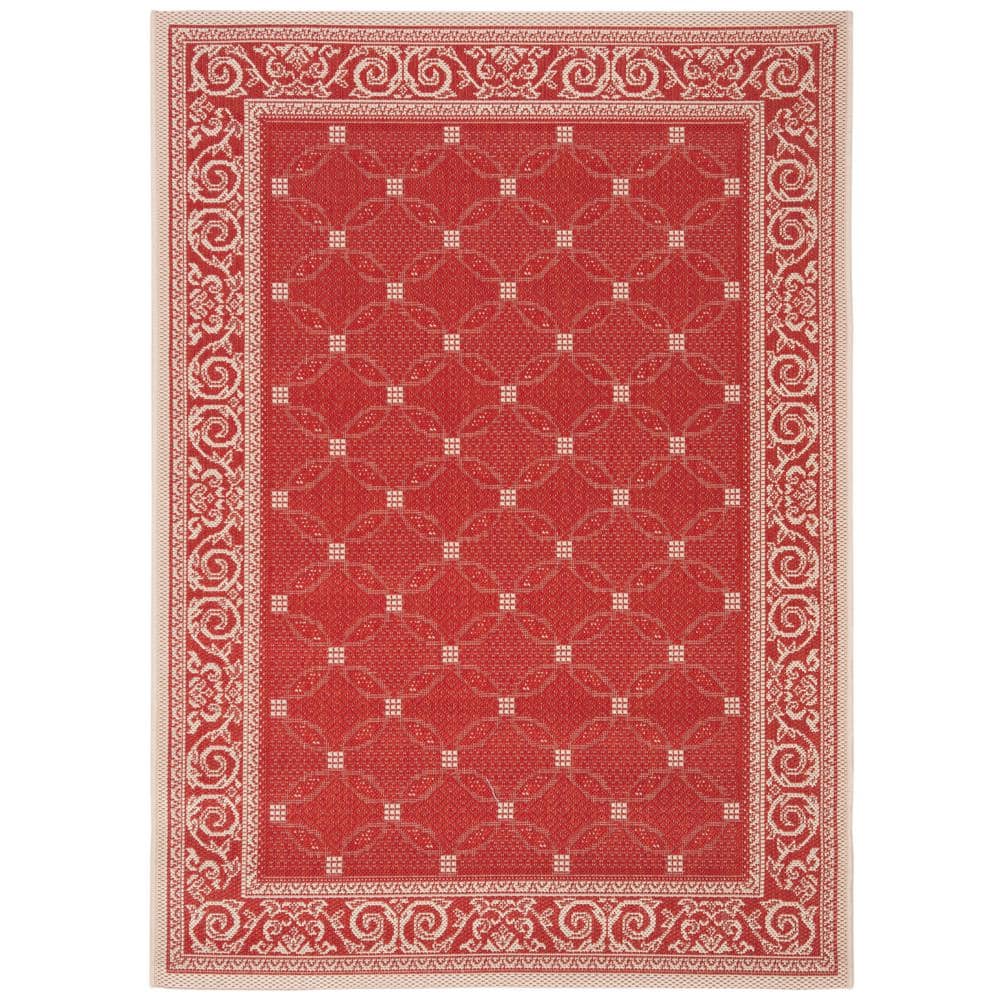 SAFAVIEH Courtyard Red/Natural 8 ft. x 11 ft. Border Indoor/Outdoor ...
