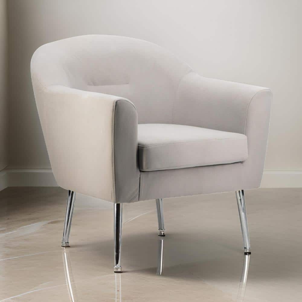 Benjara Ivory and Silver Fabric Arm Chair with Curved Design BM284806 ...