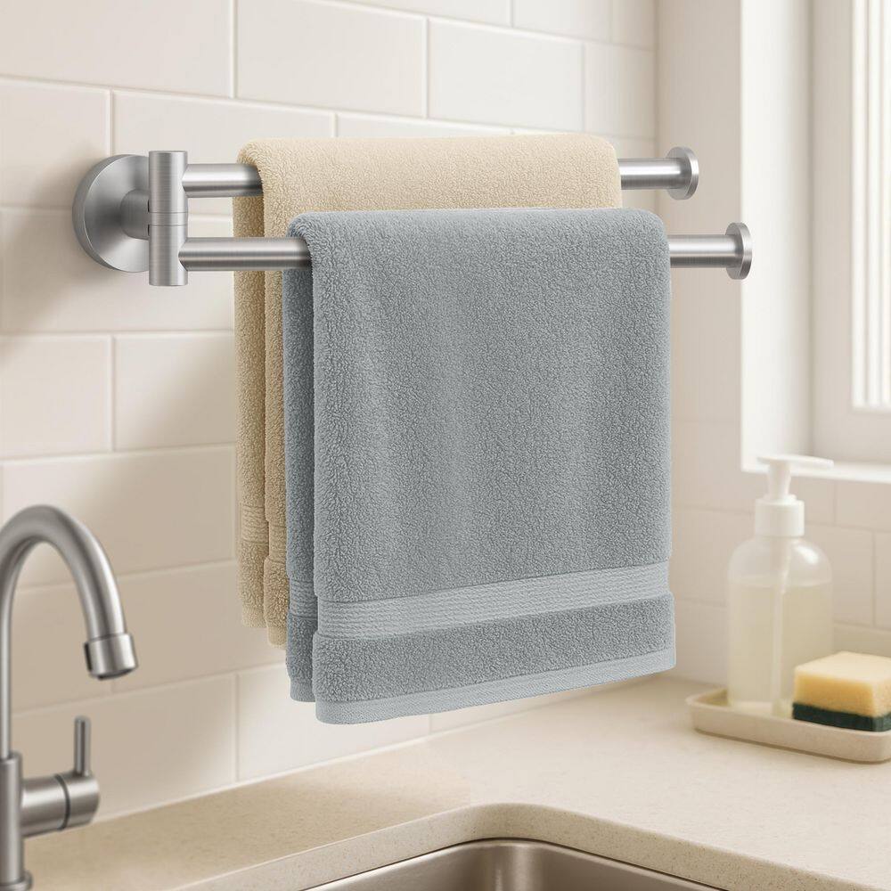 KES 9 in. Wall Mounted Bathroom Kitchen Swivel Towel Bar with 2-Arm in ...